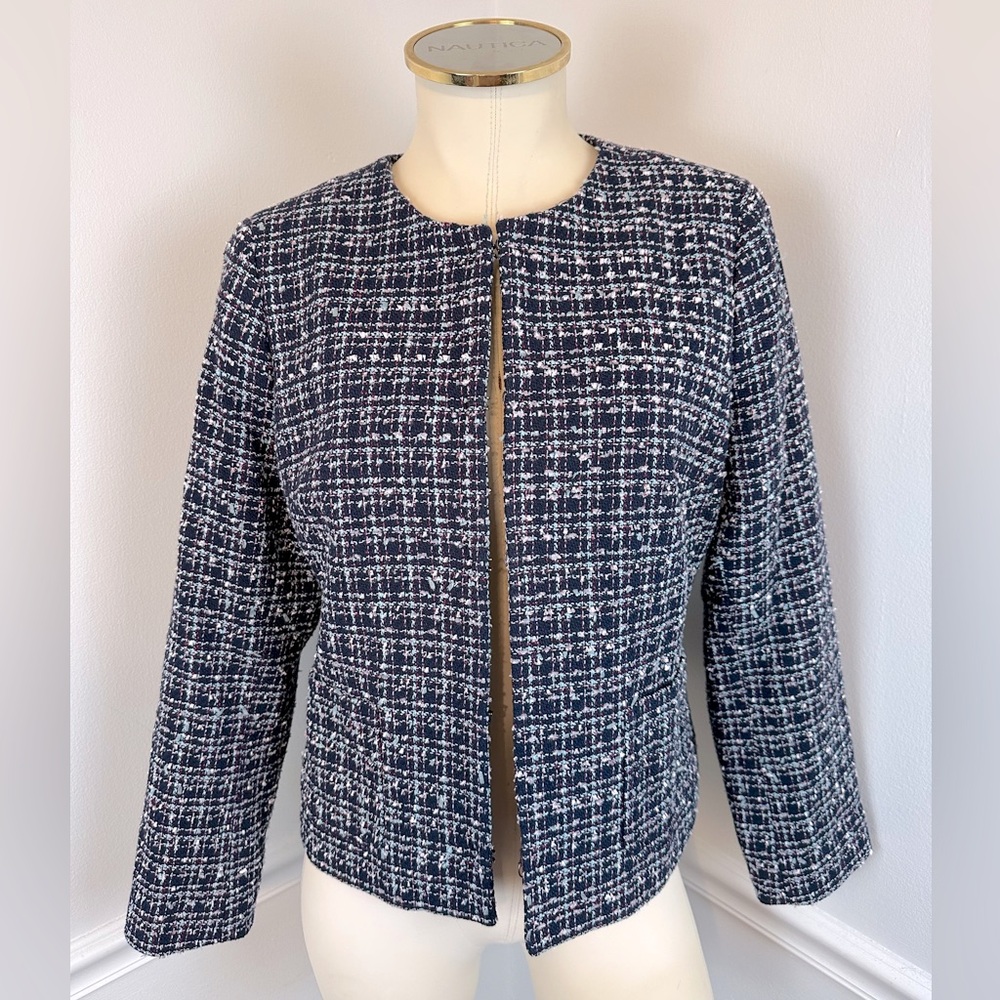 Talbots Petite Navy, Light Pink & Mint Green Tweed Bl… - Gem